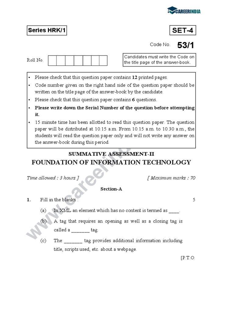 CBSE Class 10 Foundation of Information Technology SET 4 Annual ...