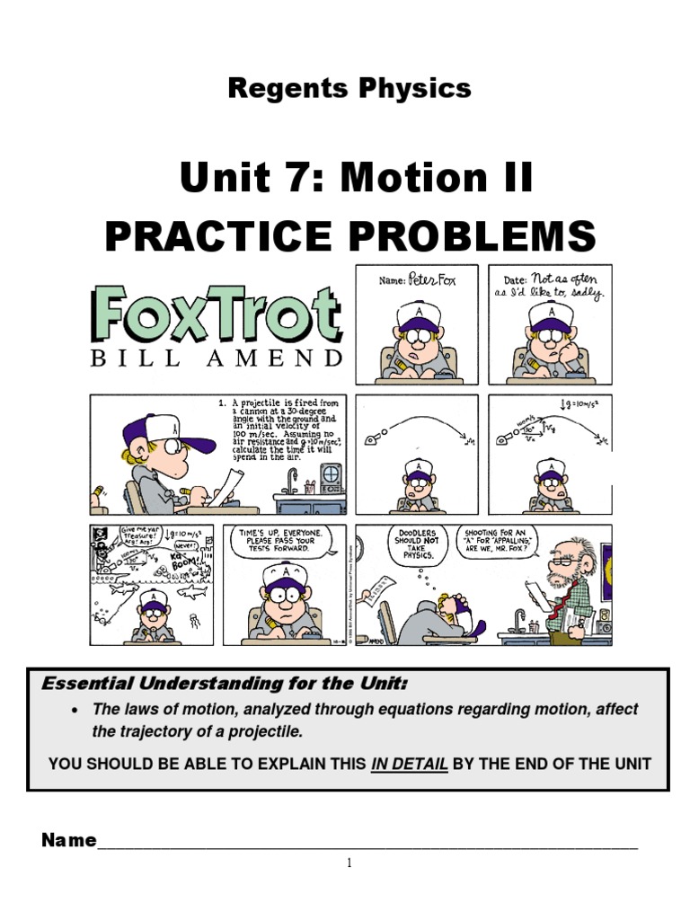 Unit 7: Motion II Practice Problems: Regents Physics | PDF ...