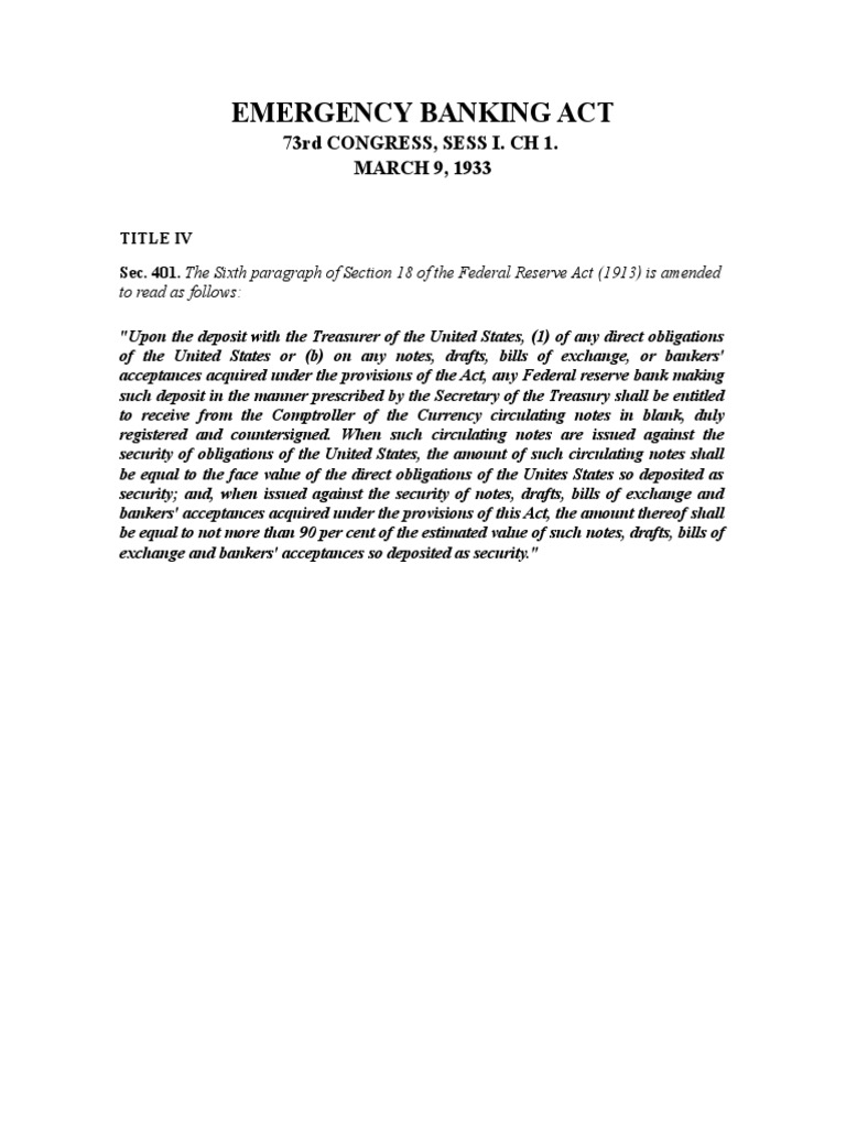 Emergency Banking Act | PDF