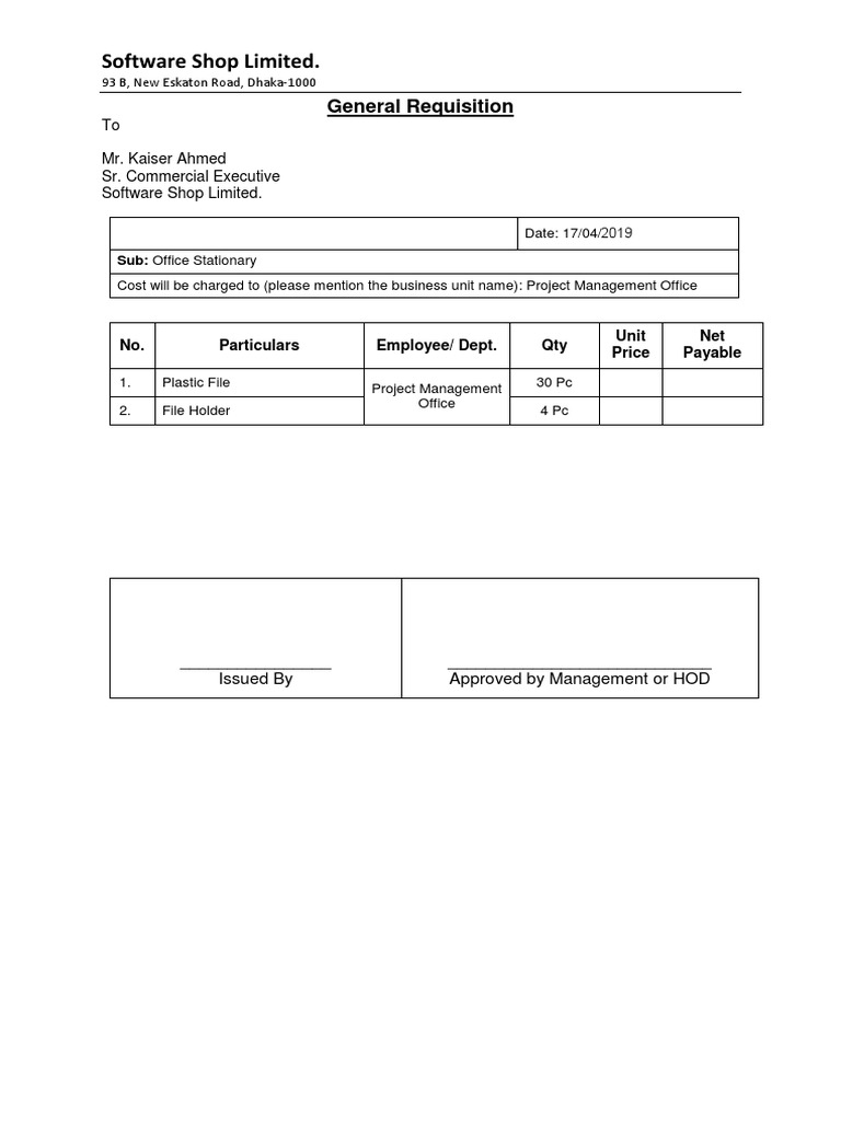 General Requisition - 17.04.2019 | PDF