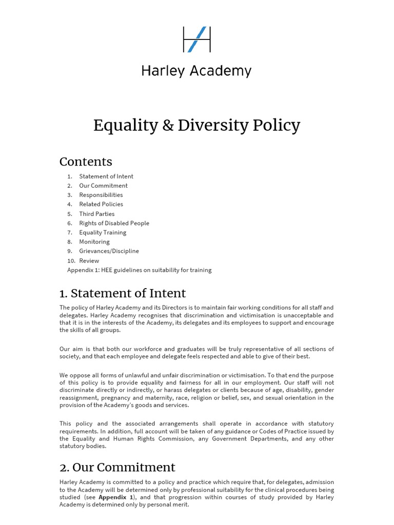 Equality & Diversity Policy | PDF | Equal Opportunity | Employment