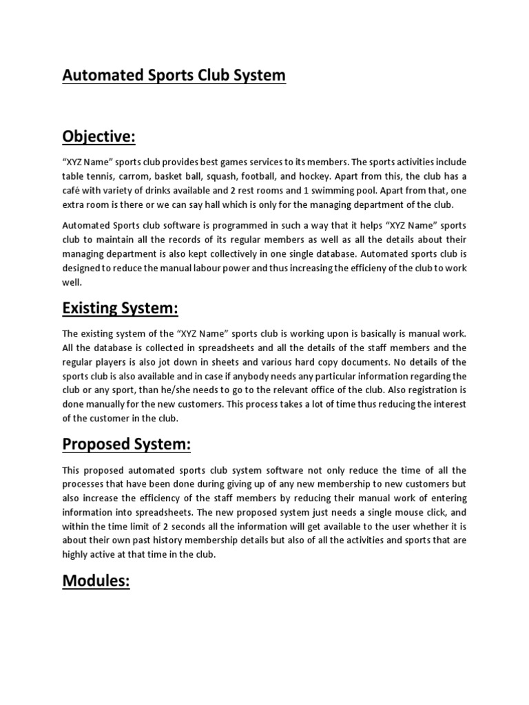 Automated Sports Club Management System | PDF | Databases | Software
