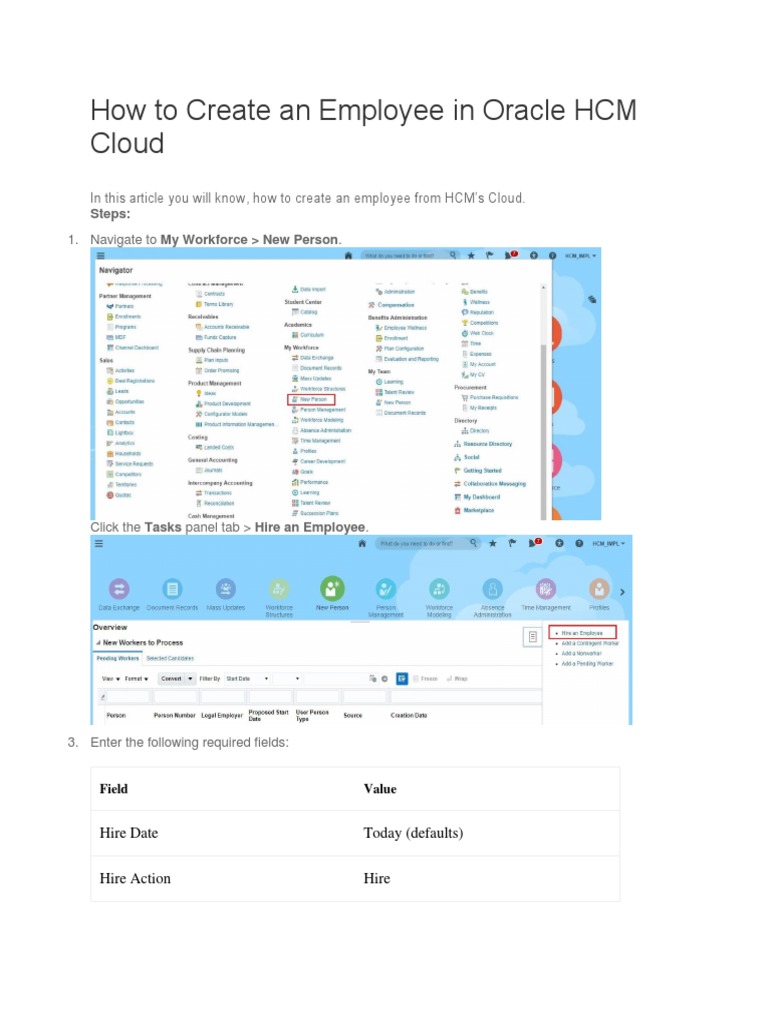 Create An Employee in Oracle HCM Cloud | PDF