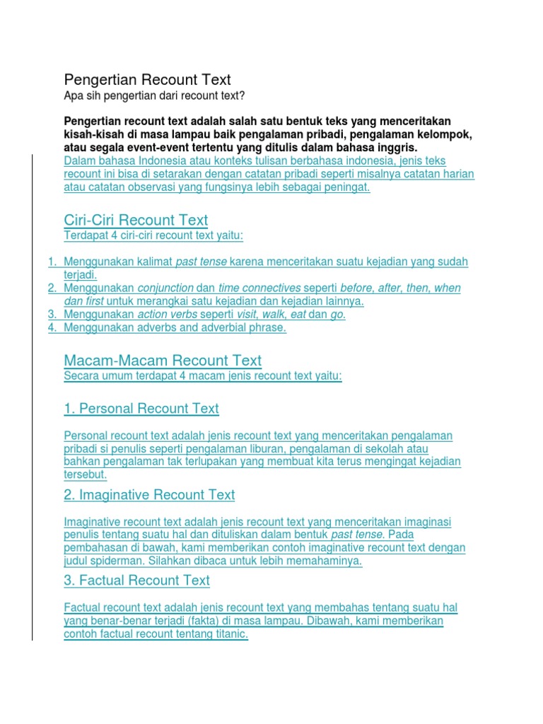 Pengertian Recount Text | PDF