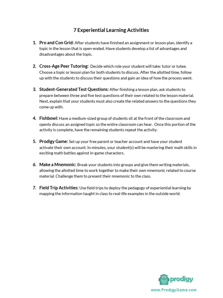 Experiential Learning Activities Guide | PDF