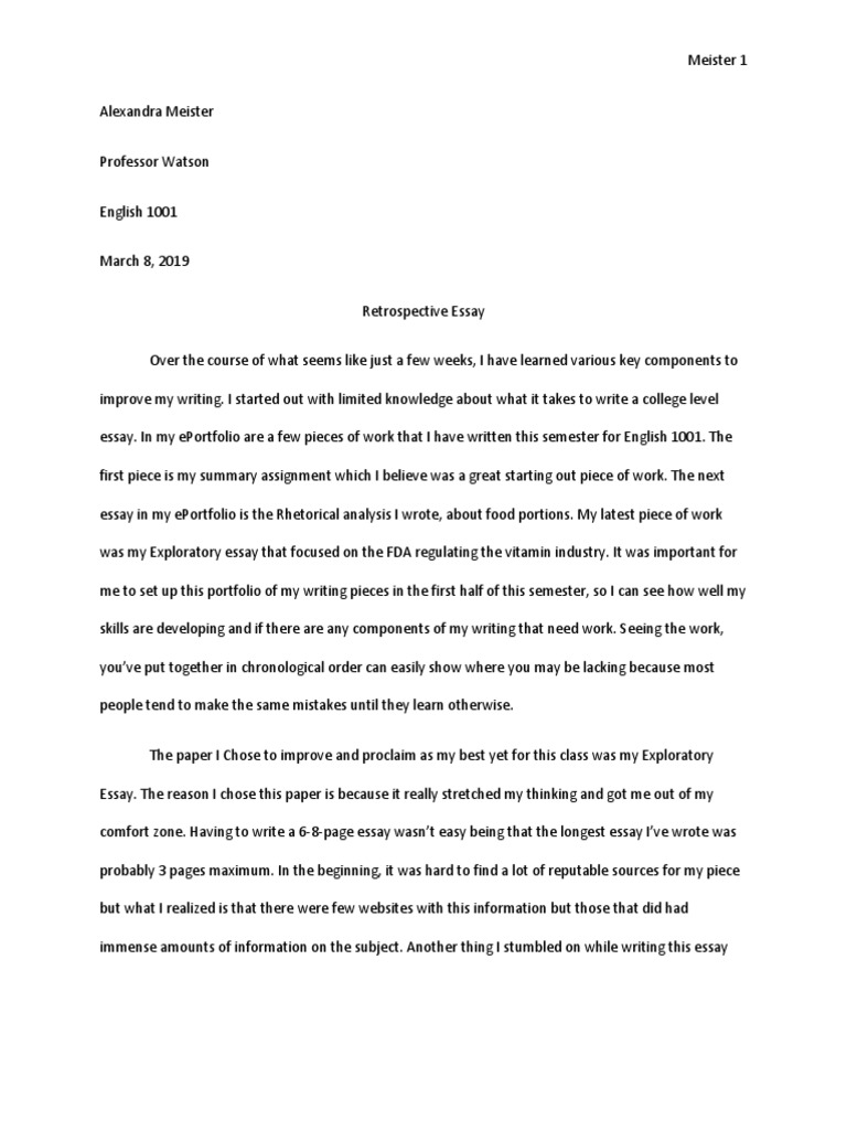Alexandra Meister English 1001 Retrospective Essay | PDF | Essays ...