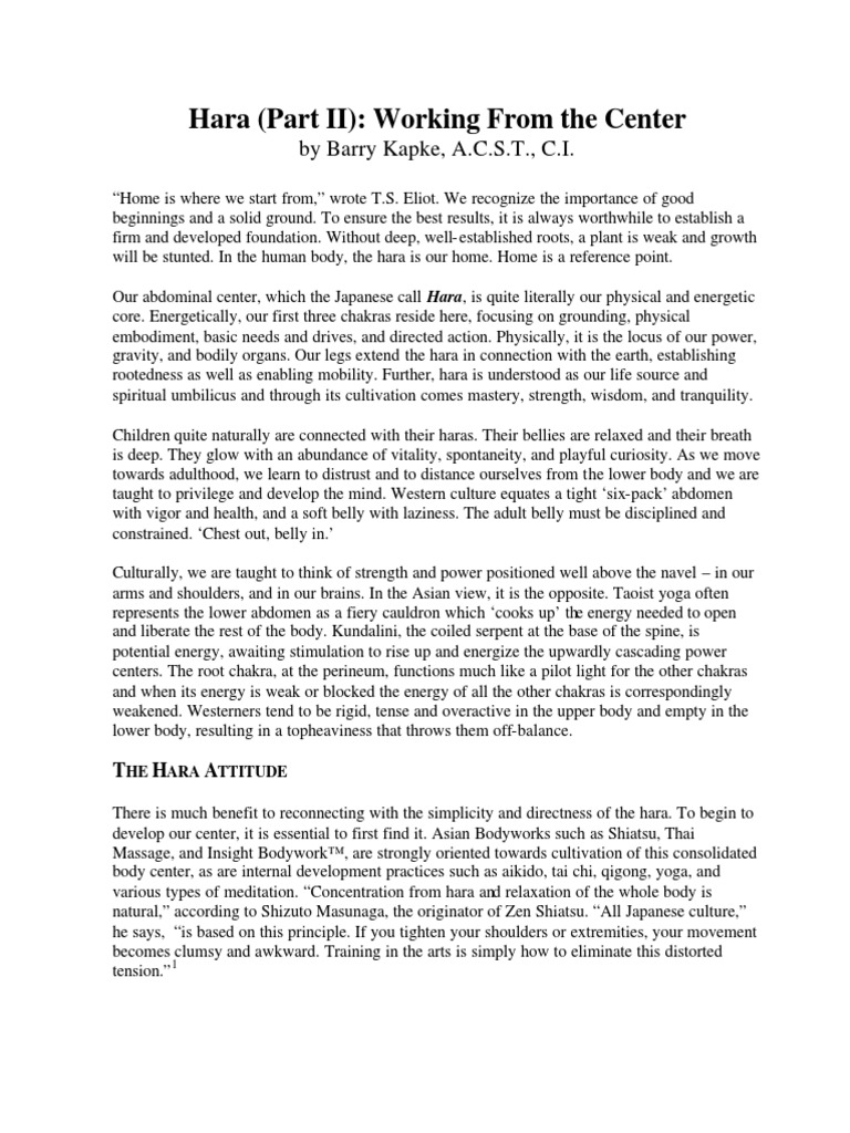Hara (Part II) : Working From The Center: by Barry Kapke, A.C.S.T., C.I ...