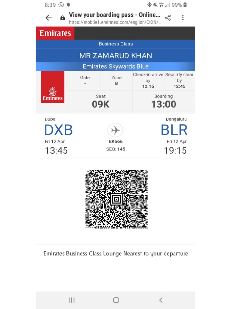 Emirates Boarding Pass | PDF