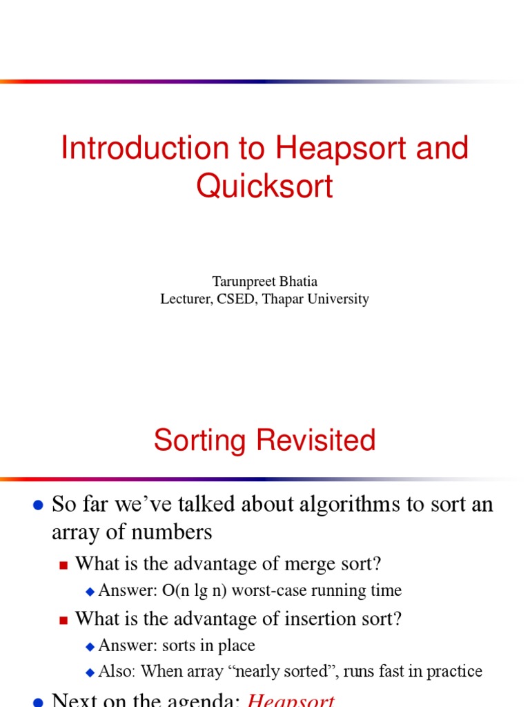 Heapsort and Quicksort Overview | PDF | Algorithms And Data Structures | Theoretical Computer ...