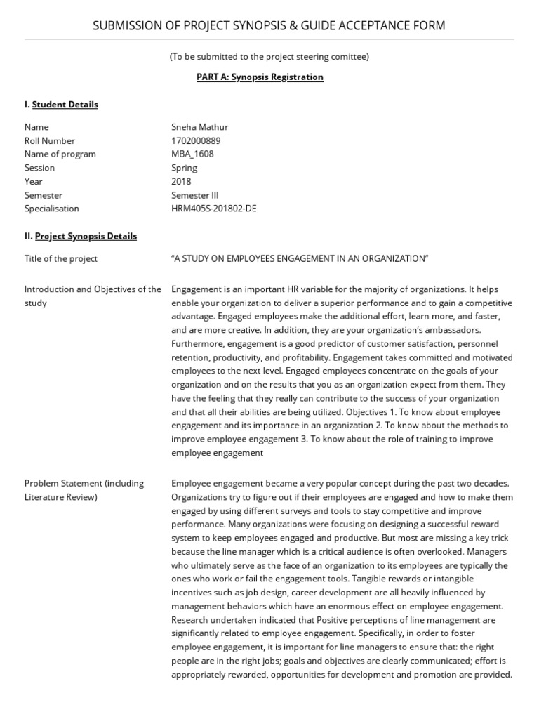 Submission of Project Synopsis & Guide Acceptance Form | PDF | Data | Psychological Concepts