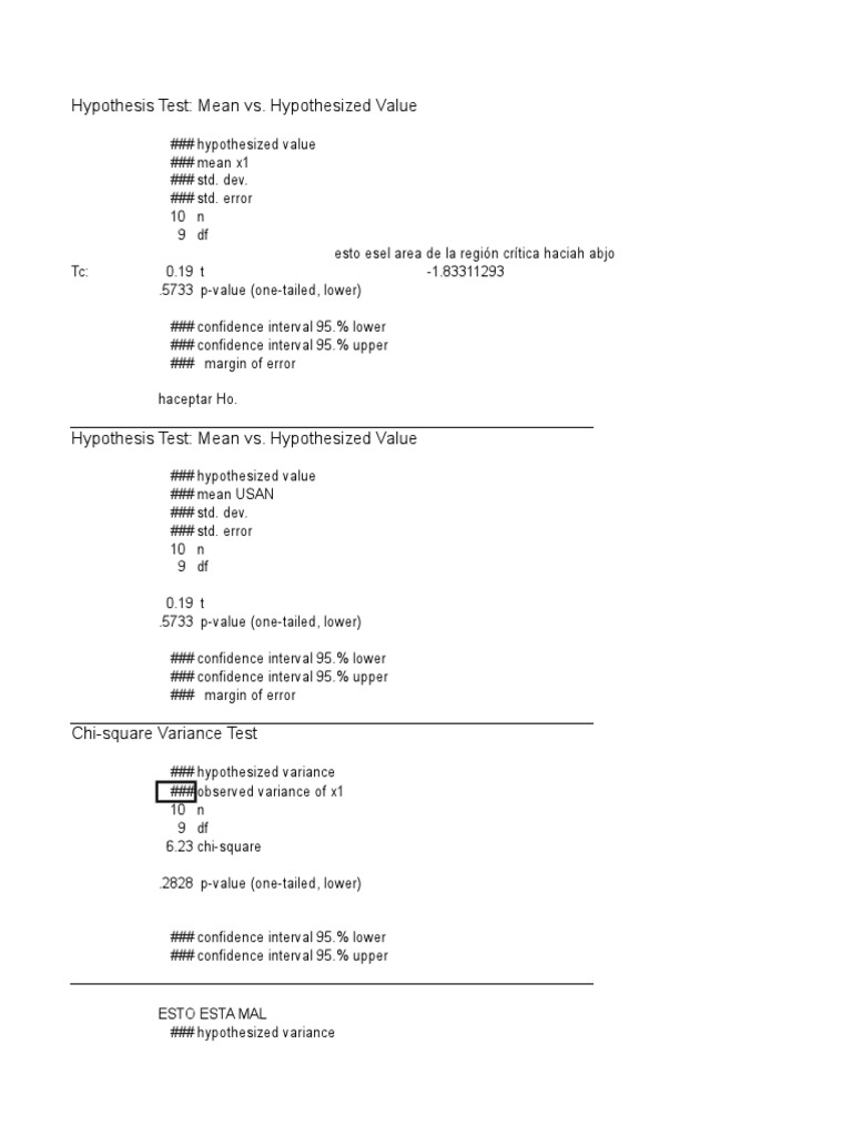 Hypothesis Test: Mean vs. Hypothesized Value | PDF | P Value | Chi ...