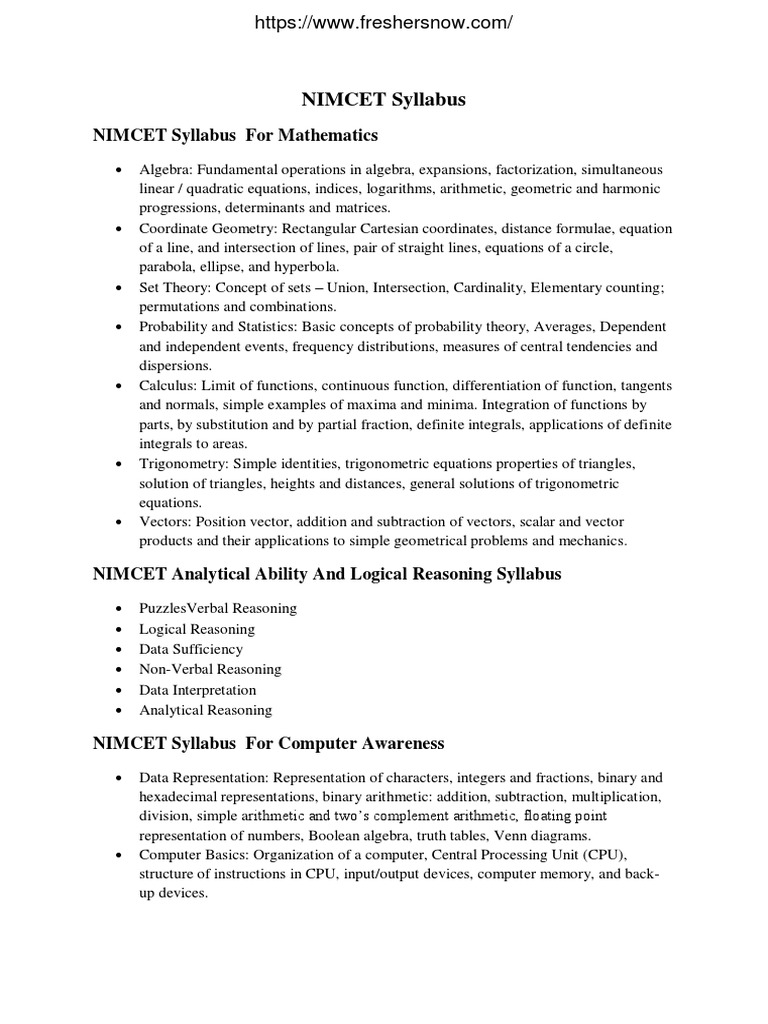 NIMCET Syllabus For Mathematics | PDF | Equations | Trigonometric Functions