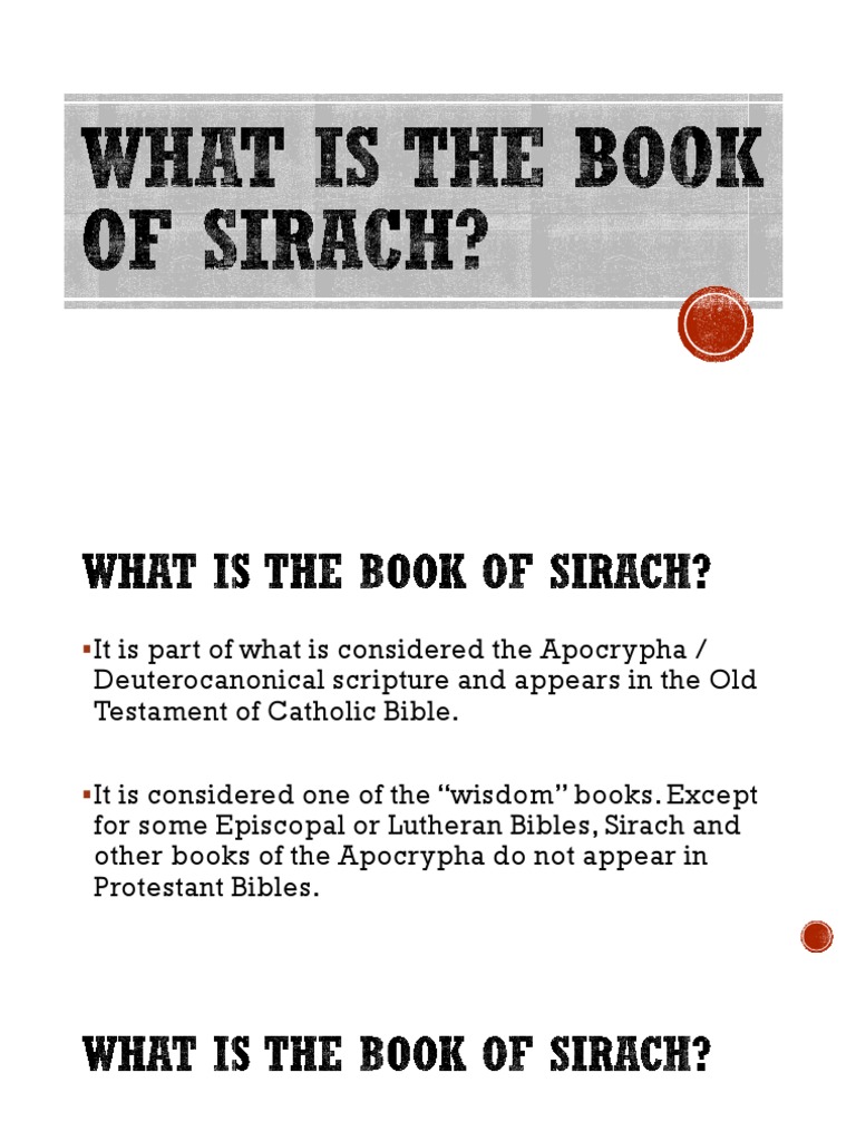 Sirach: Apocrypha's Wisdom Book | PDF | Apocrypha | Bible