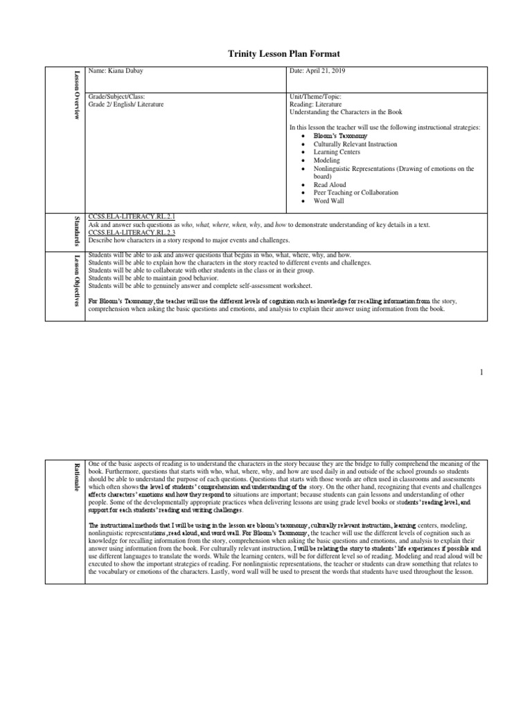 Trinity Lesson Plan Format | PDF | Reading Comprehension | Reading ...