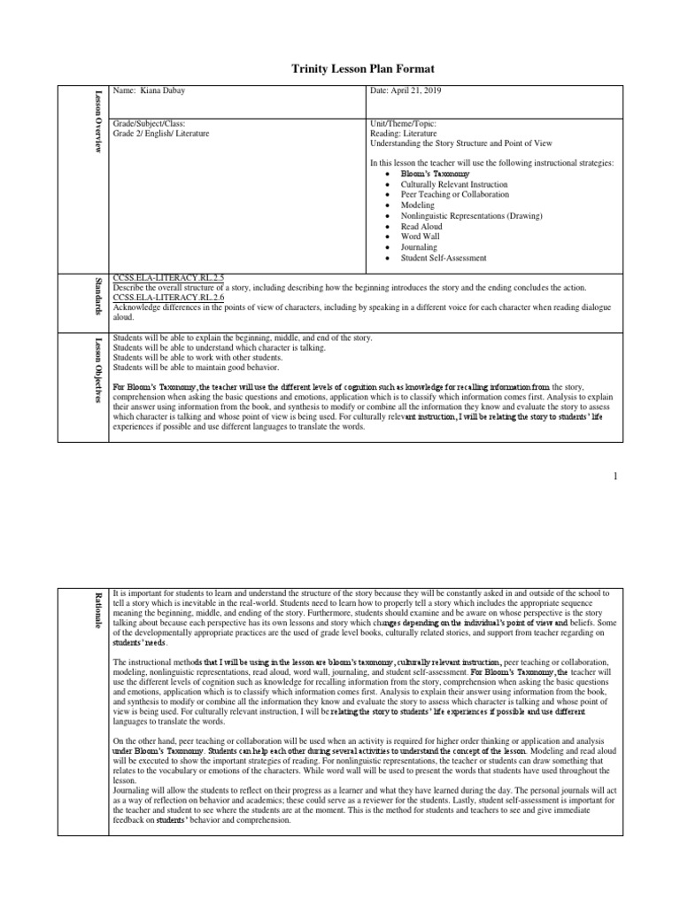 Trinity Lesson Plan 2 Edcc 340 | PDF | Reading Comprehension | Reading ...