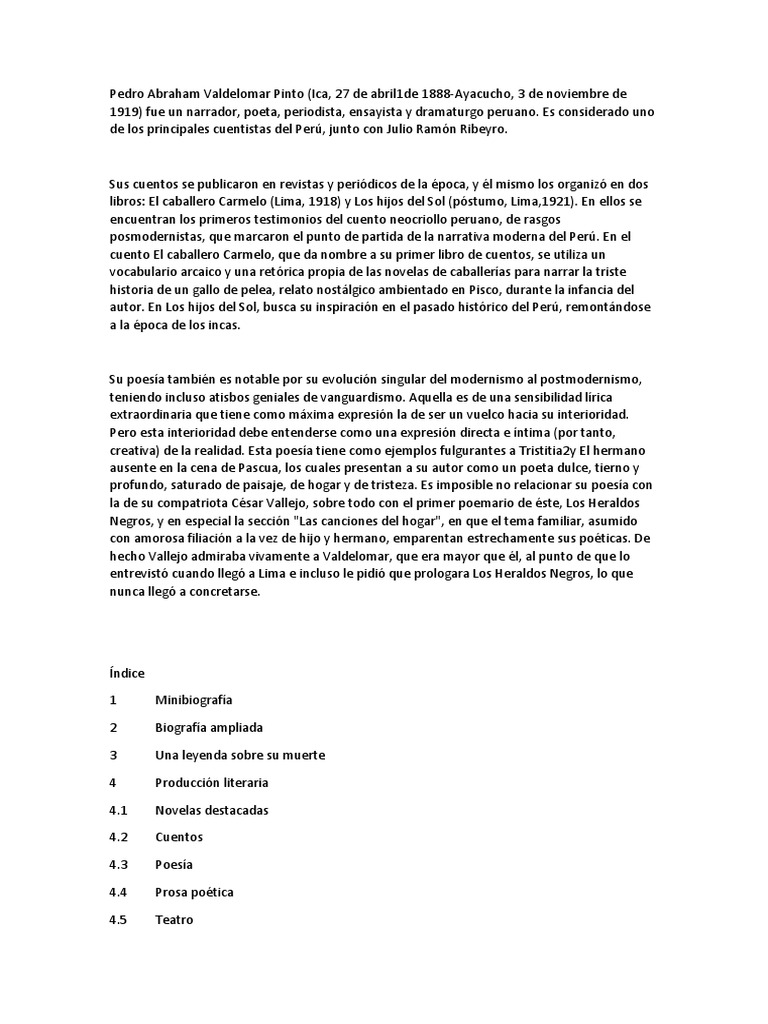 Pedro Abraham Valdelomar Pinto | PDF | Poesía
