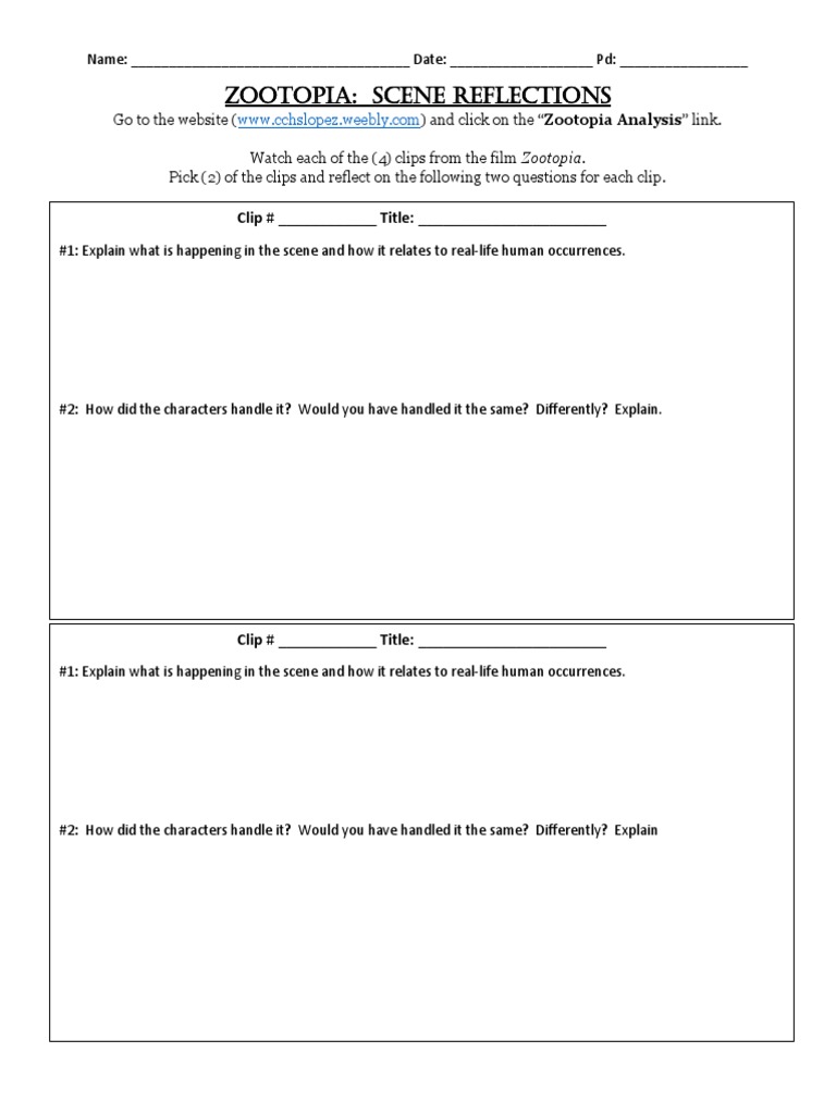 Zootopia Reflection Sheet | PDF | Games & Activities | Computers