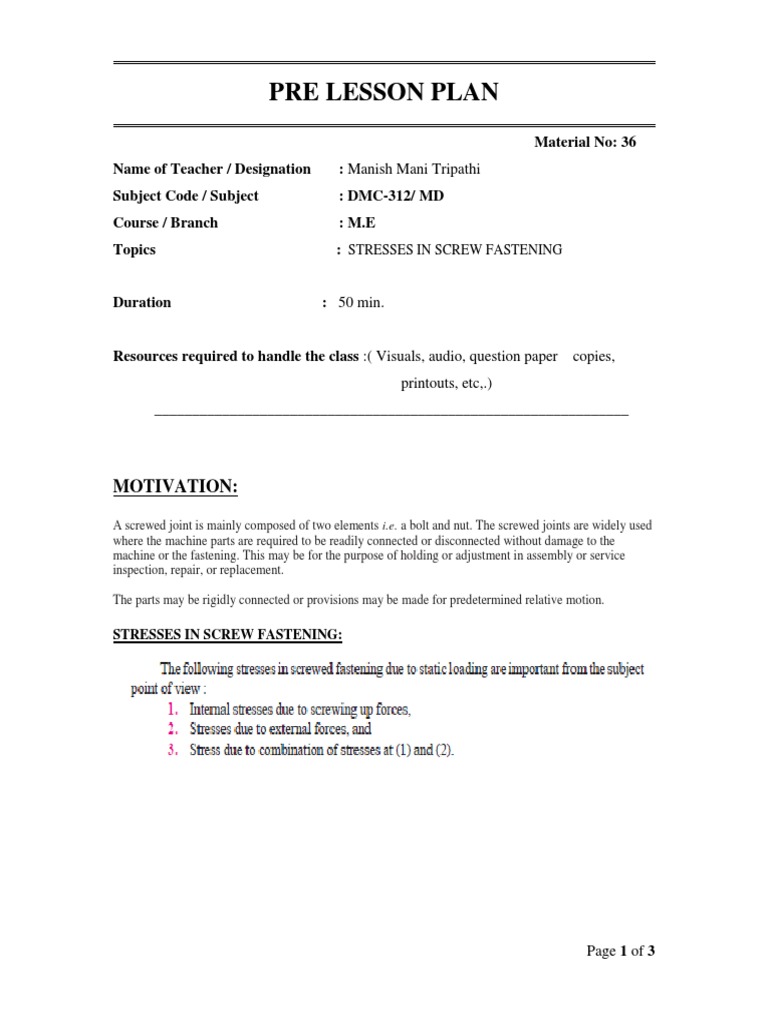 Pre Lesson Plan: Motivation | PDF