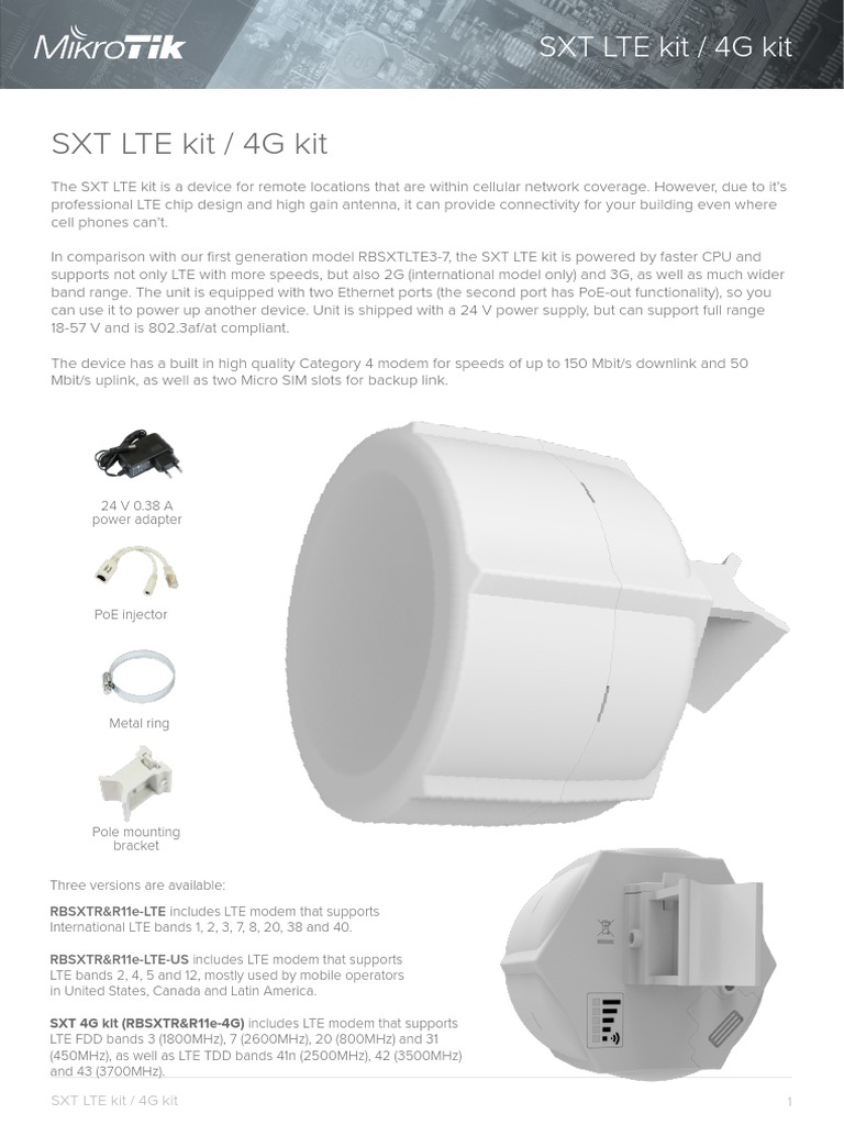 Mikrotik Rbsxtr&r11e-4g-Sxt 4g Kit Cat4 FDD Lte Band 31 | PDF | 4 G ...