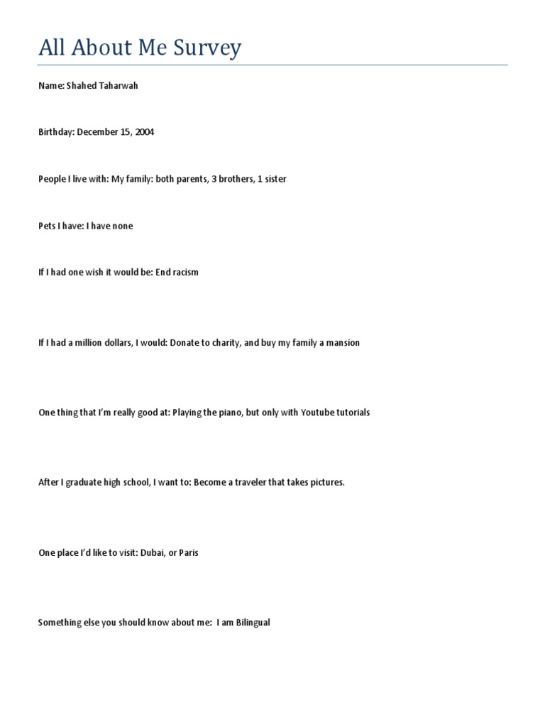 All About Me Survey | PDF