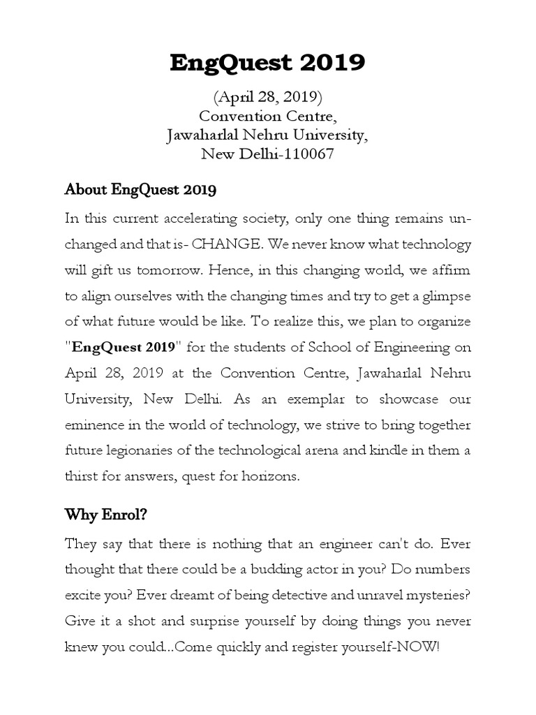 Engquest 2019: (April 28, 2019) Convention Centre, Jawaharlal Nehru ...