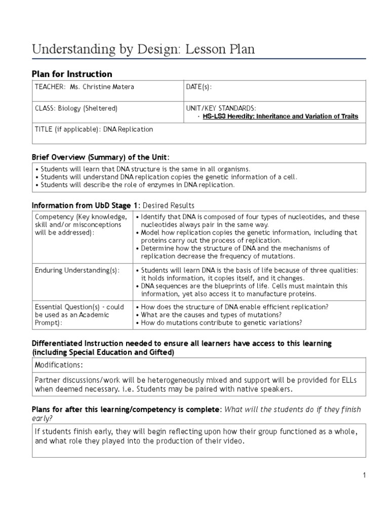 Understanding by Design: Lesson Plan | PDF | Dna | Mutation