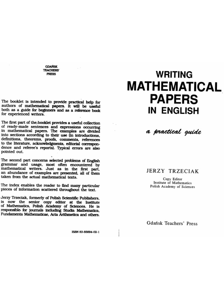 Writing Mathematical Papers in English A Practical Guide | PDF