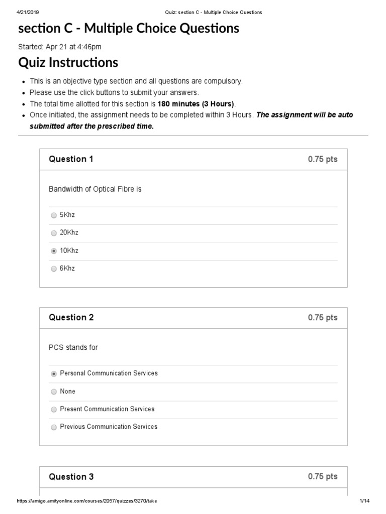 Optical Fiber Quiz: Multiple Choice Questions | PDF | Transmission ...