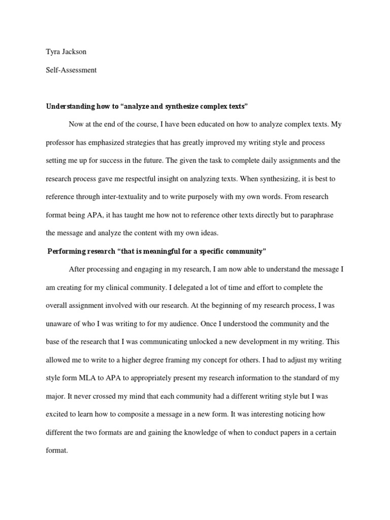 Tyra Jackson Self Reflection | PDF | Psychology | Cognition