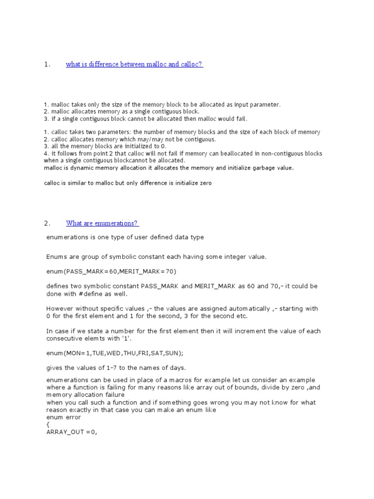 What Is Difference Between Malloc and Calloc? | PDF | Microsoft Sql Server | Pointer (Computer ...