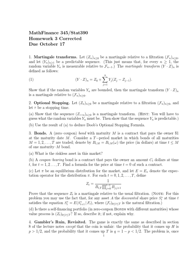 Advanced Math Finance Homework | PDF | Probability Theory | Teaching ...