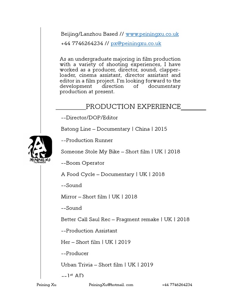 Film Production Experience Overview | PDF