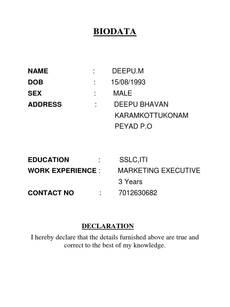 Biodata Deepu PDF | PDF