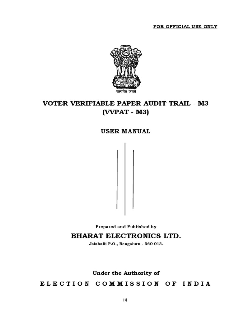 Voter Verifiable Paper Audit Trail - M3 (VVPAT - M3) : User Manual ...