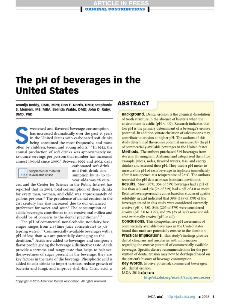 The PH of Beverages in The United States | PDF | Ph | Drink