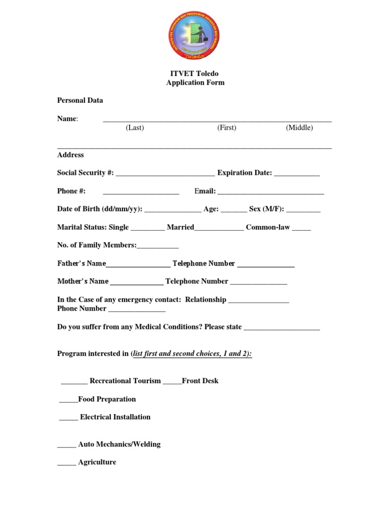 ITVET Toledo Application Form | PDF | Business