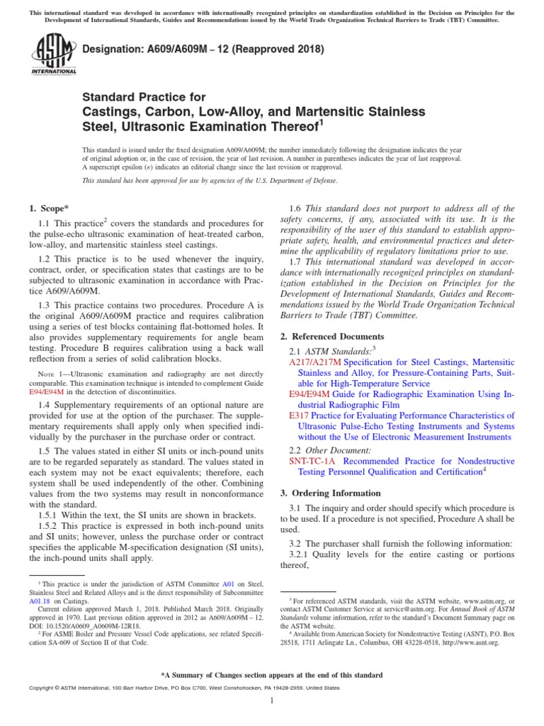 Astm A609 A609m-12 (R18) 1.02 | PDF | Ultrasound | Calibration