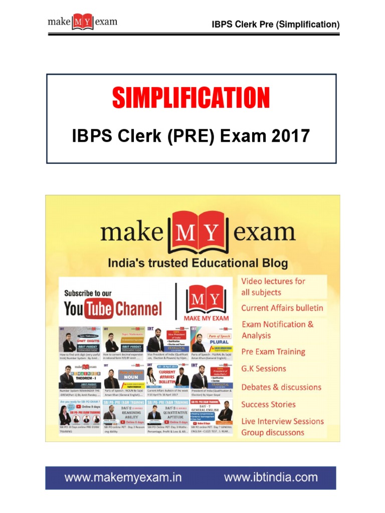 Simplification: IBPS Clerk (PRE) Exam 2017 | PDF | Teaching Mathematics