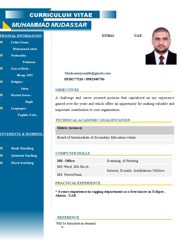 Muhammad Mudassar: Curriculum Vitae | PDF | Career & Growth