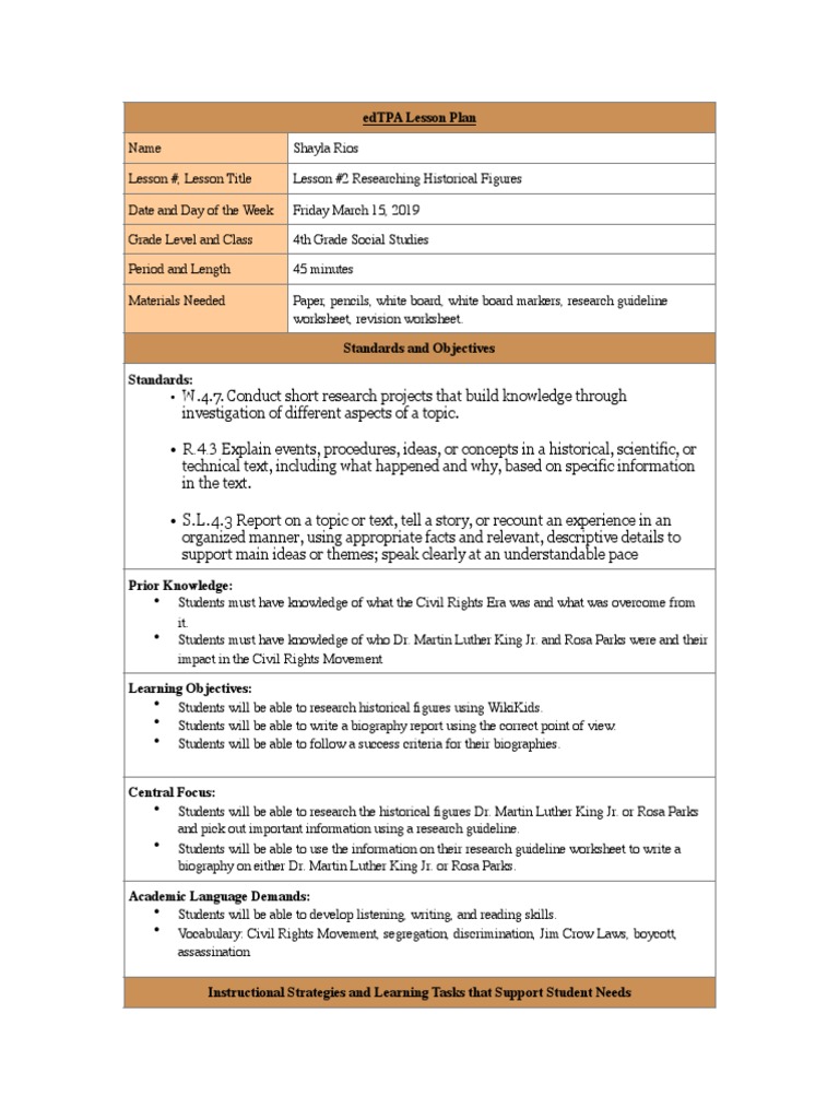 Edtpa Lesson Plan | PDF | Biography | Lesson Plan