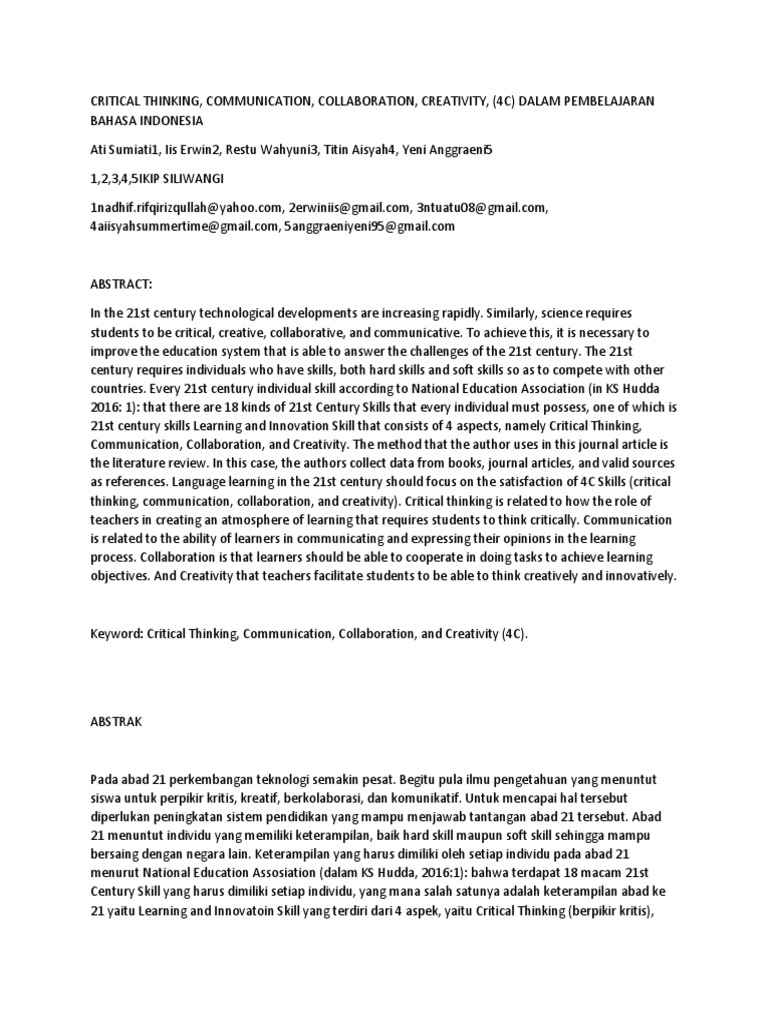 4c Dalam Pembelajaran Bahasa Indonesia | PDF | Creativity | Learning