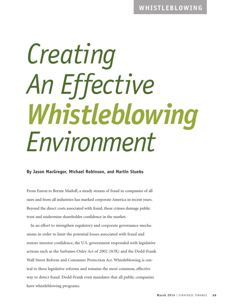 Creating An Effective Whistleblowing Environment PDF | PDF ...