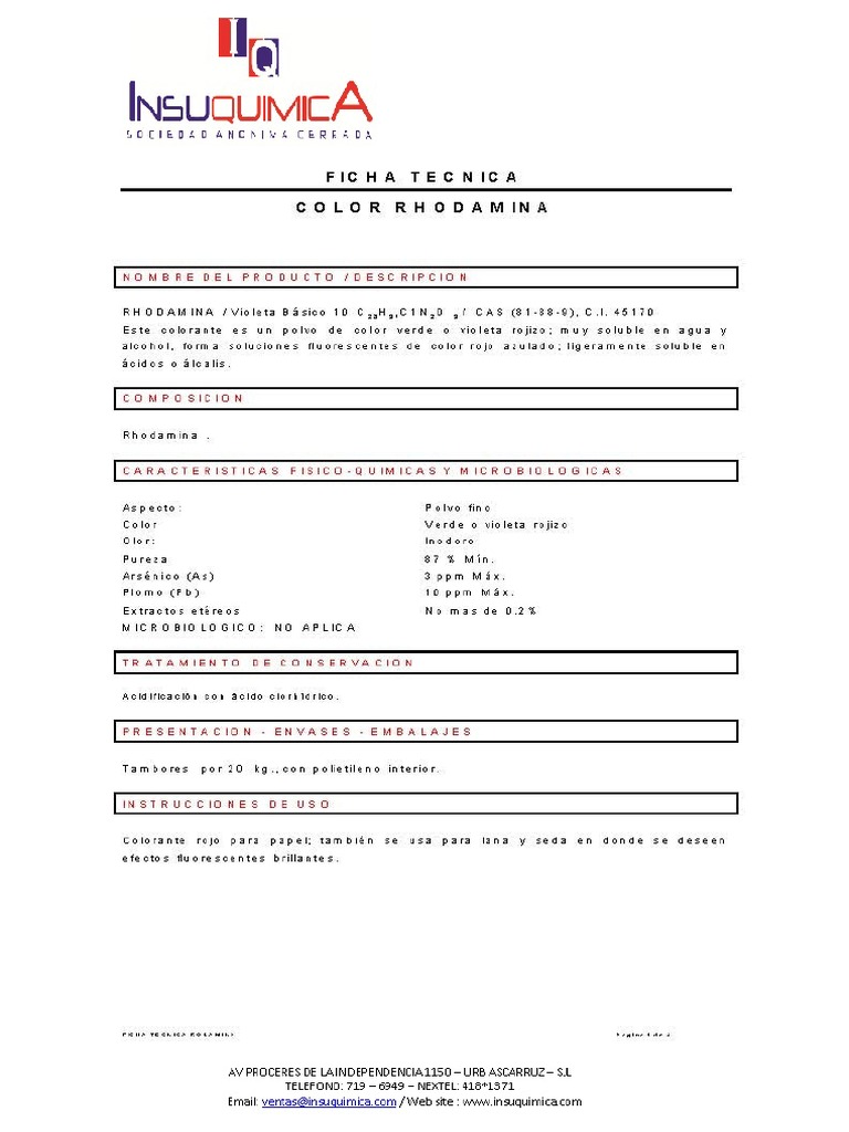 Rodamina B 500 Ficha Tecnica PDF | PDF