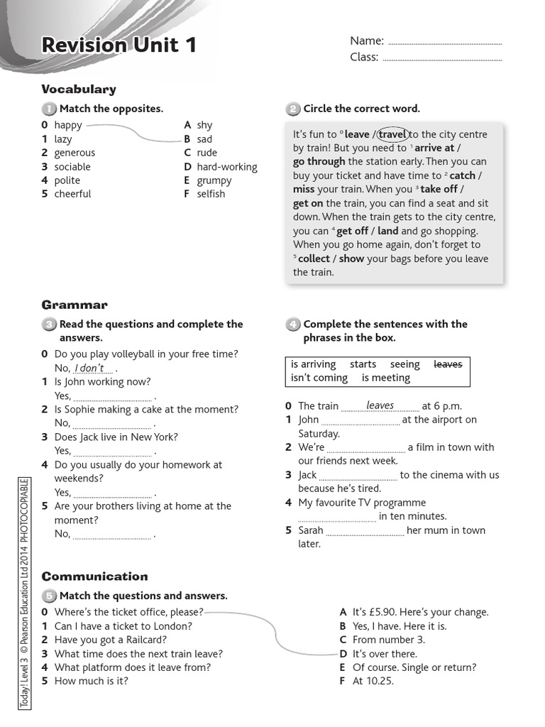 Revision Unit 1: Name: Class: Vocabulary | PDF | Linguistics