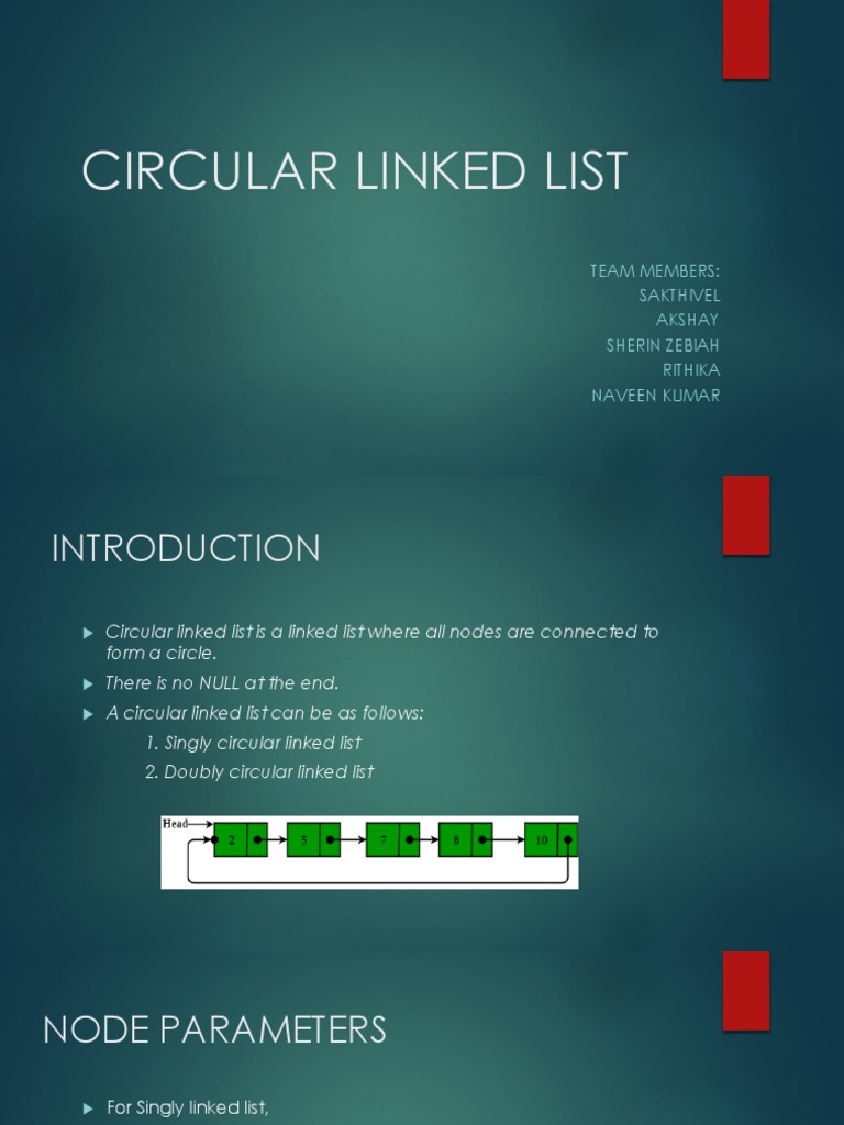 Circular Linked List: Team Members: Sakthivel Akshay Sherin Zebiah Rithika Naveen Kumar | PDF ...