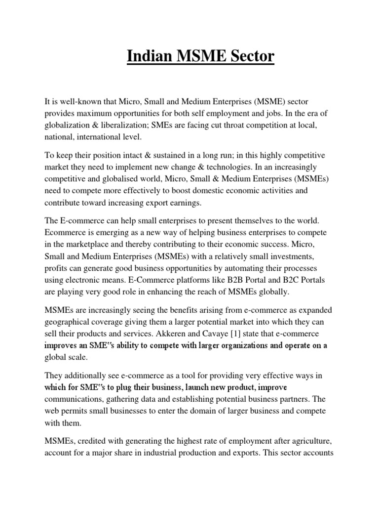 Indian Msme Sector Pdf Small And Medium Sized Enterprises Gross