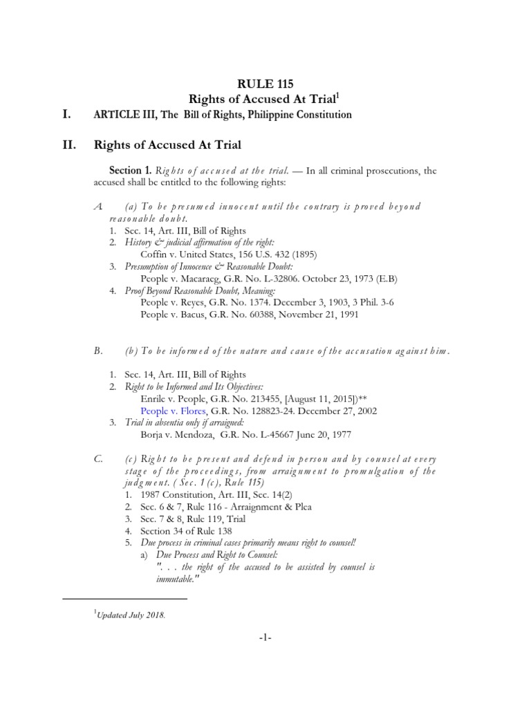 RULE 115 Rights of Accused at Trial (2018) | PDF | Right To Counsel ...