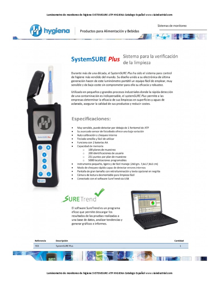 Luminometro de Monitoreo de Higiene Systemsure Atp Hygiena Catalogo ...
