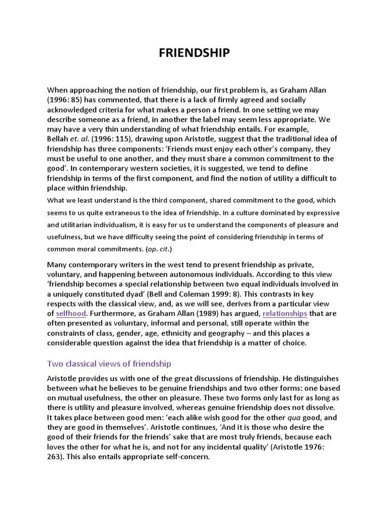 Friendship: Two Classical Views of Friendship | PDF | Friendship | Adam ...