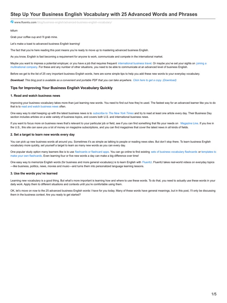 Advanced Business English 25 | PDF | Vocabulary | News